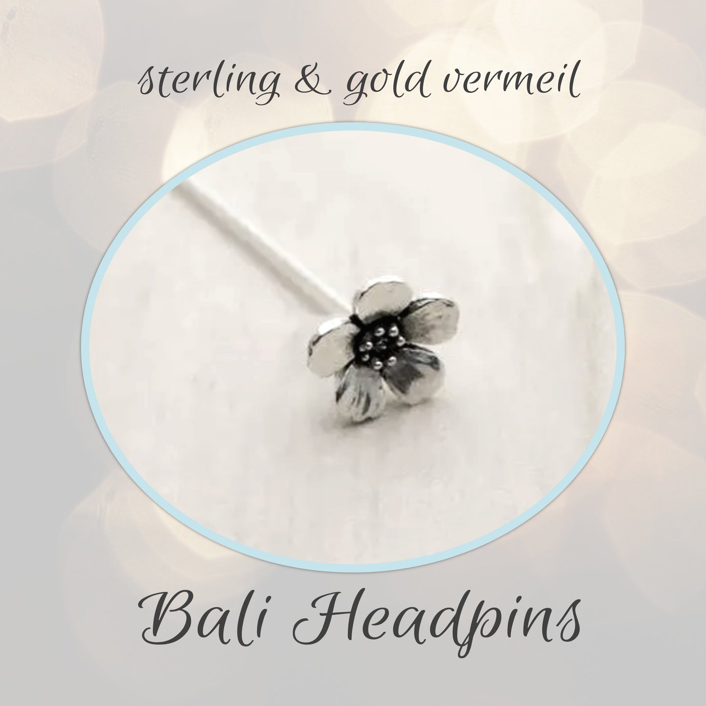 Bali Flower Headpins, 24 gauge, 50mm long, 7mm head - sold by the pair ...